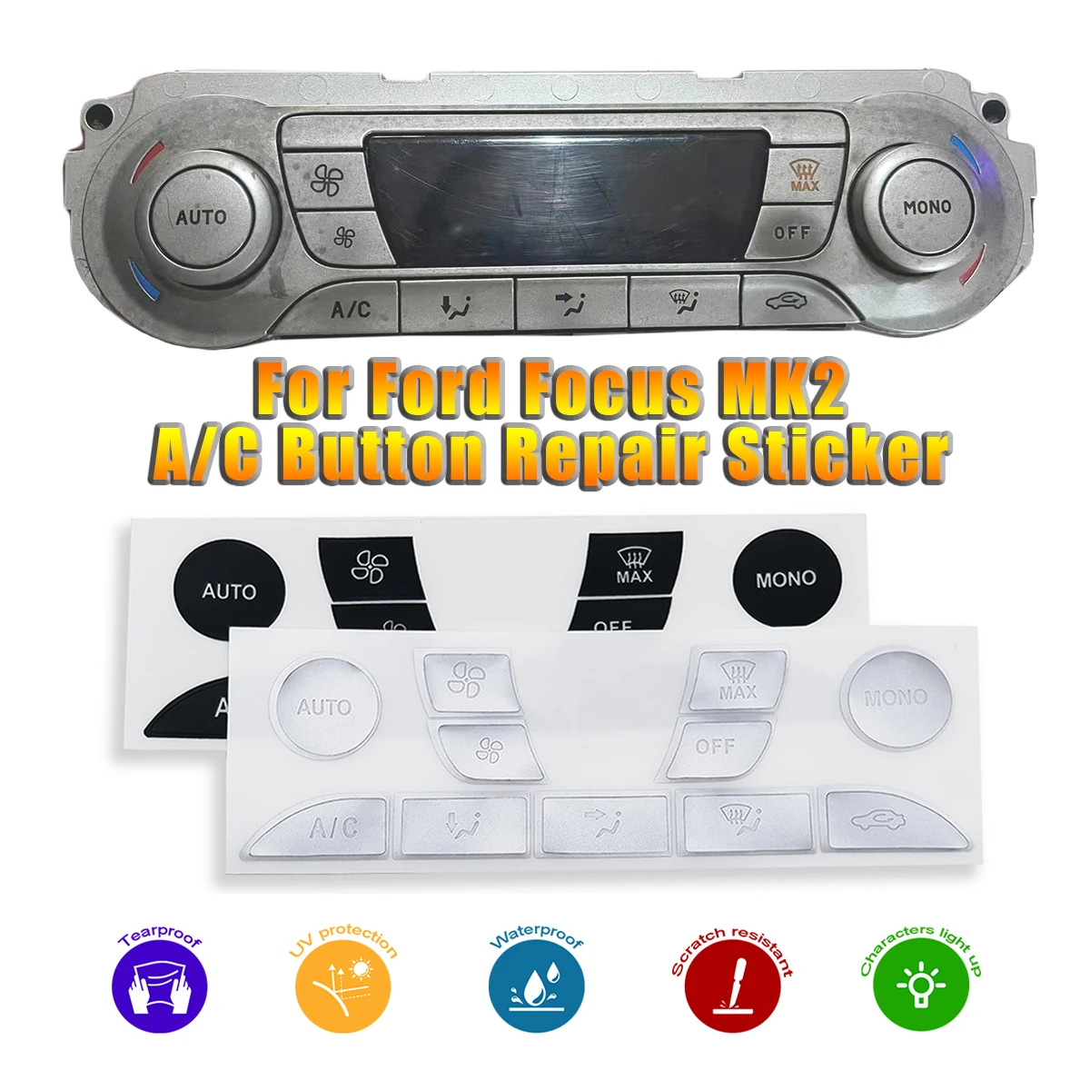 For-Ford-Focus-MK2-Interior-Decal-Silver-Button-Repair-Stickers-For-Air ...
