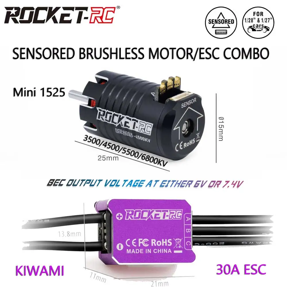 ROCKET-RC-KIWAMI-30A-ESC-Mini1525-3500-4500-5500-6800KV-Motor-Sensored ...