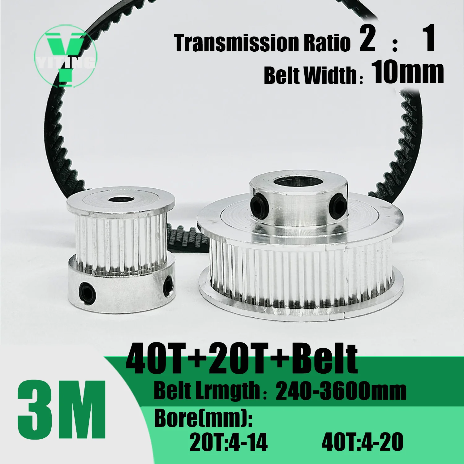 HTD3M 20T 40Teeth Timing Pulley Belt Set Belt Width 10mm Bore 4~20mm ...