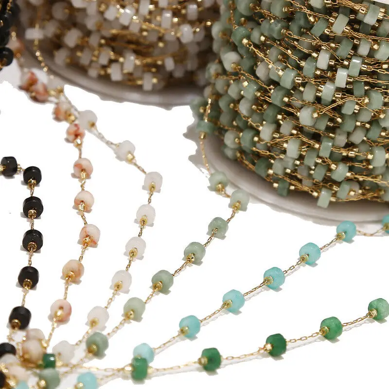 Stainless Steel Beaded Gold Chain Natural Stone Rosary Chains Necklace ...
