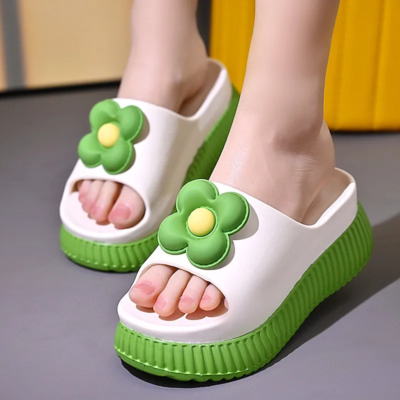 2024-Green-flower-high-platform-pantofole-da-donna-anti-odore-summer ...