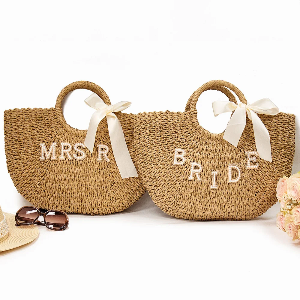 Custom-Straw-Bags-with-Letter-Rhinestones-Women-Vacation-Beach-Tote-Bag ...