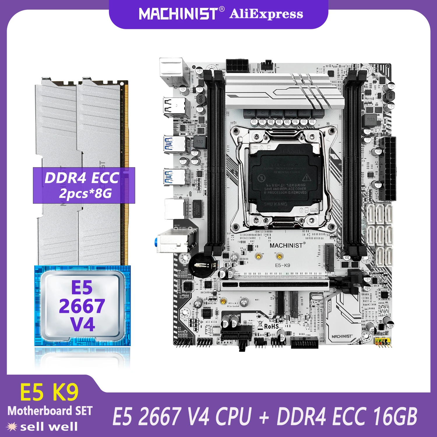 MACHINIST X99 Motherboard K9 Kit Xeon E5 2667 V4 CPU Processor 16GB(2 ...
