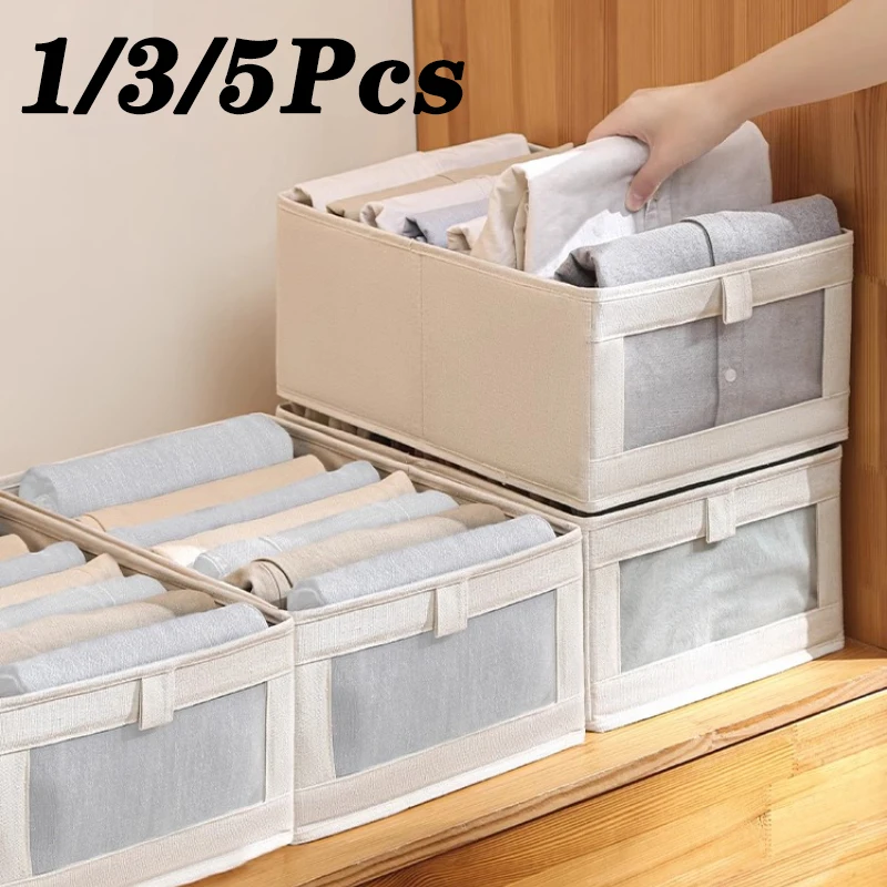 1-3-5PCS-Windowable-Cotton-Linen-Storage-Box-Large-Capacity-Clothes ...