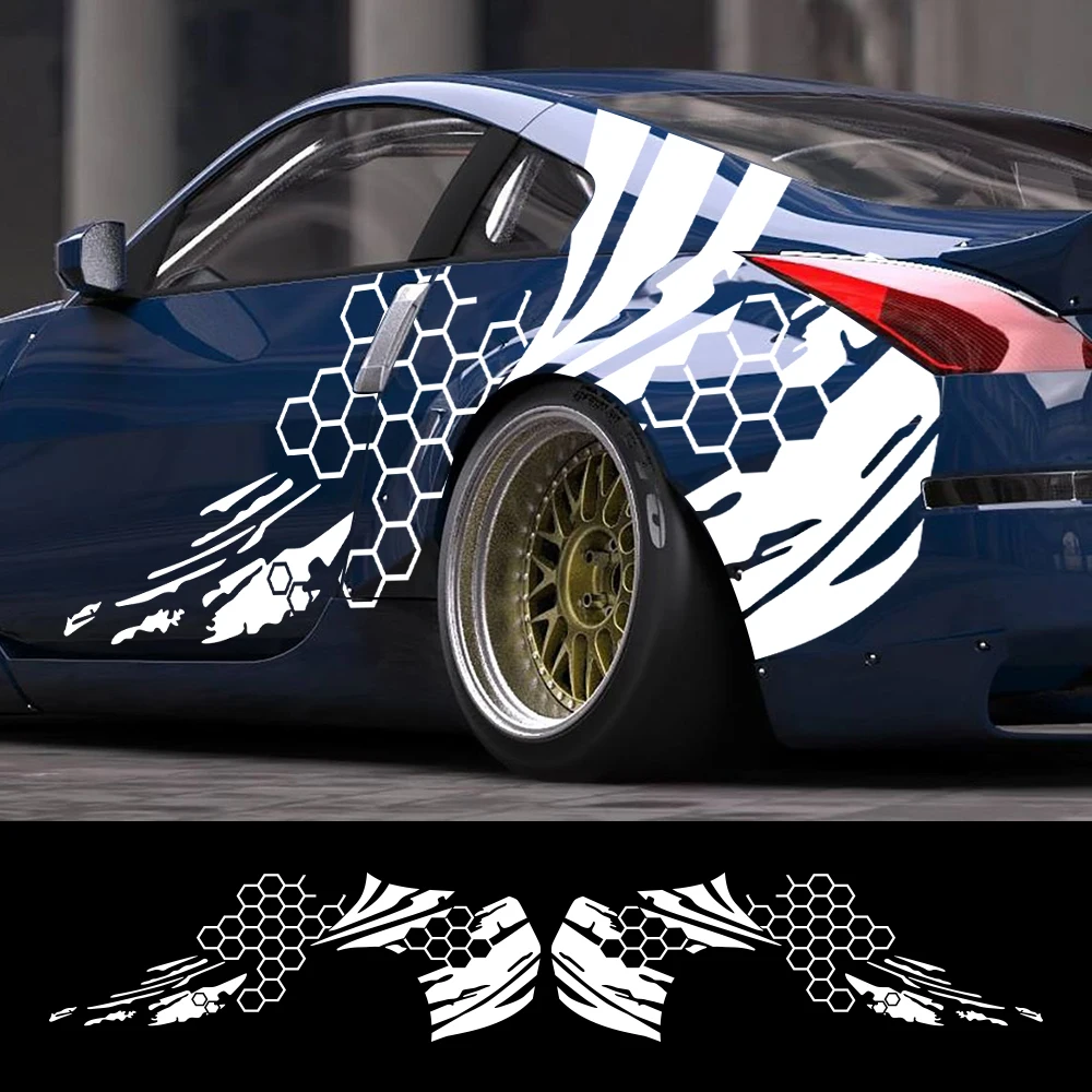 2PCS-Car-Side-Stickers-Honeycomb-Stripes-Graphics-Vinyl-Film-Decals ...