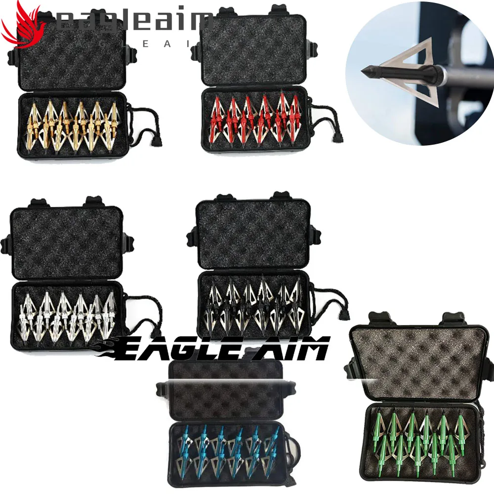 12PCS Archery Broadheads 3 Fixed Steel Blade 100 125 Grain Hunting ...