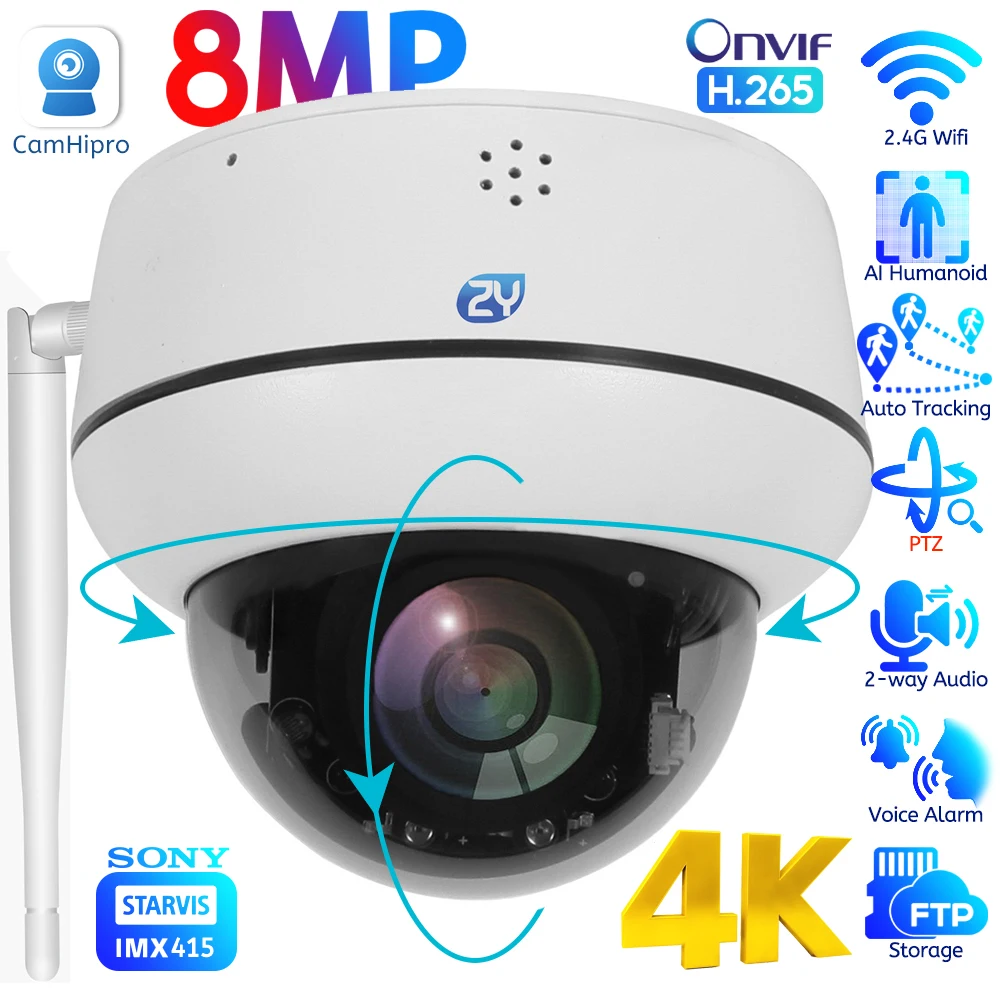 4K 8MP Wifi Dome PTZ Camera Outdoor Humanoid Tracking IP Camera Indoor ...