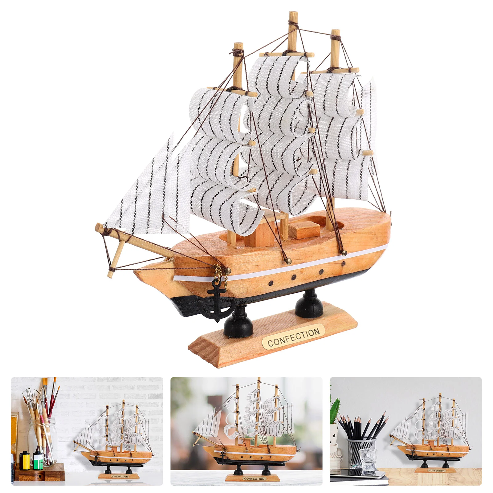 Sailboat Ornament Wooden Decor Boat Model Ship Desktop Sailing Decoration Shape Unsinkable ...