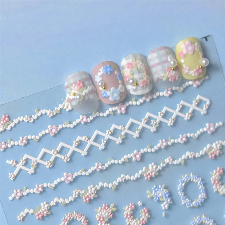 1pcs 5D Relief Japanese Gradient Flower Wreath Nail Art Stickers Self ...