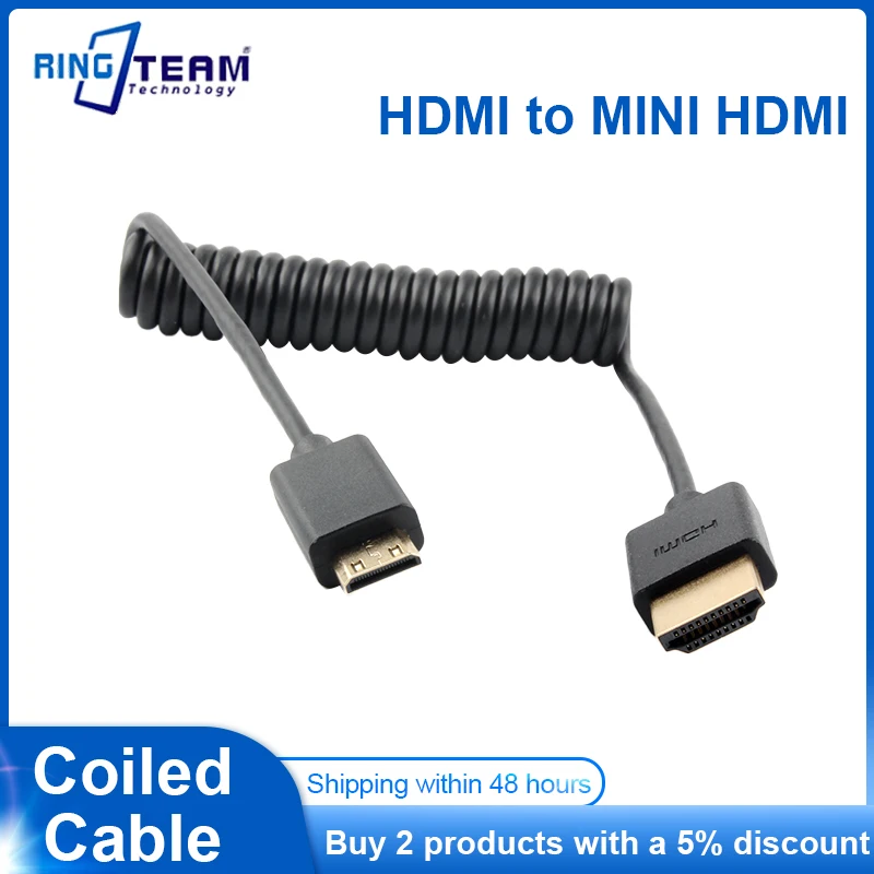 Mini-HDMI-para-HDMI-Cabo-Em-Espiral-para-Canon-EOS-EOS-6D-7D-50D-60D ...