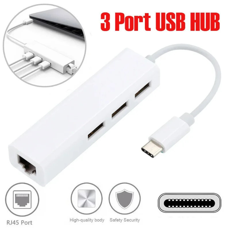 RJ45 Network Cable Port To Type C HUB High speed 3 Port Ethernet ...