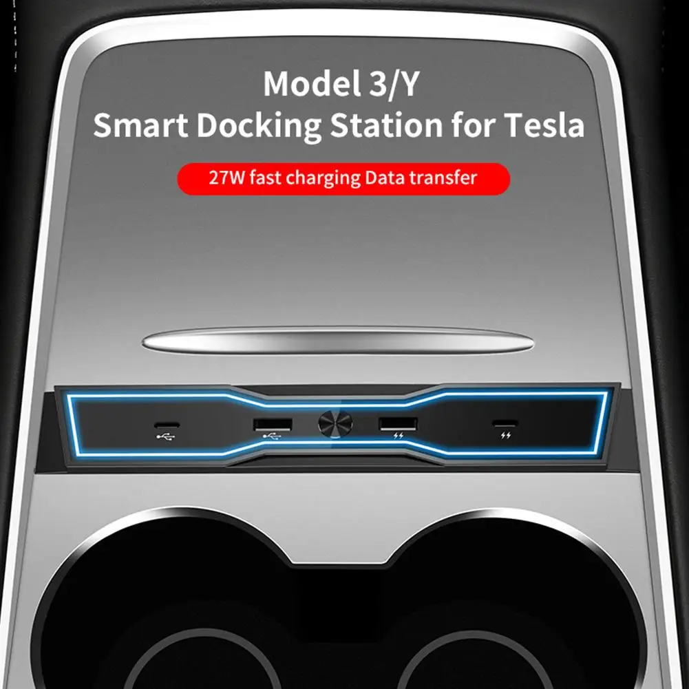 For-Tesla-Model-3-Y-27W-Quick-Charger-LED-Intelligent-Docking-Station ...