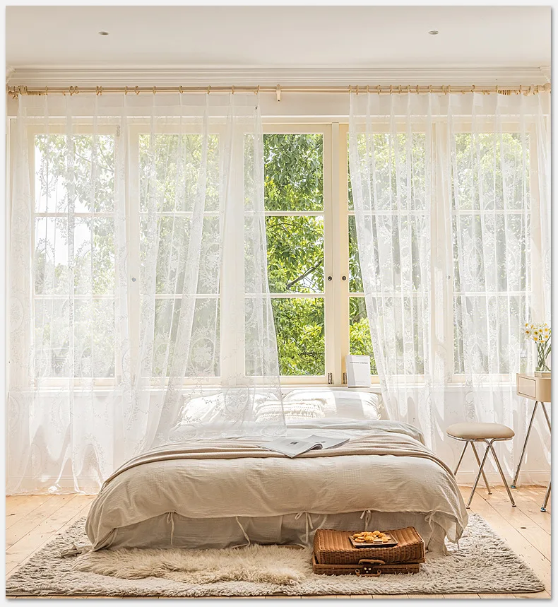 French-Lace-Gauze-Curtains-Living-Room-Bedroom-Partition-Divider-Home ...