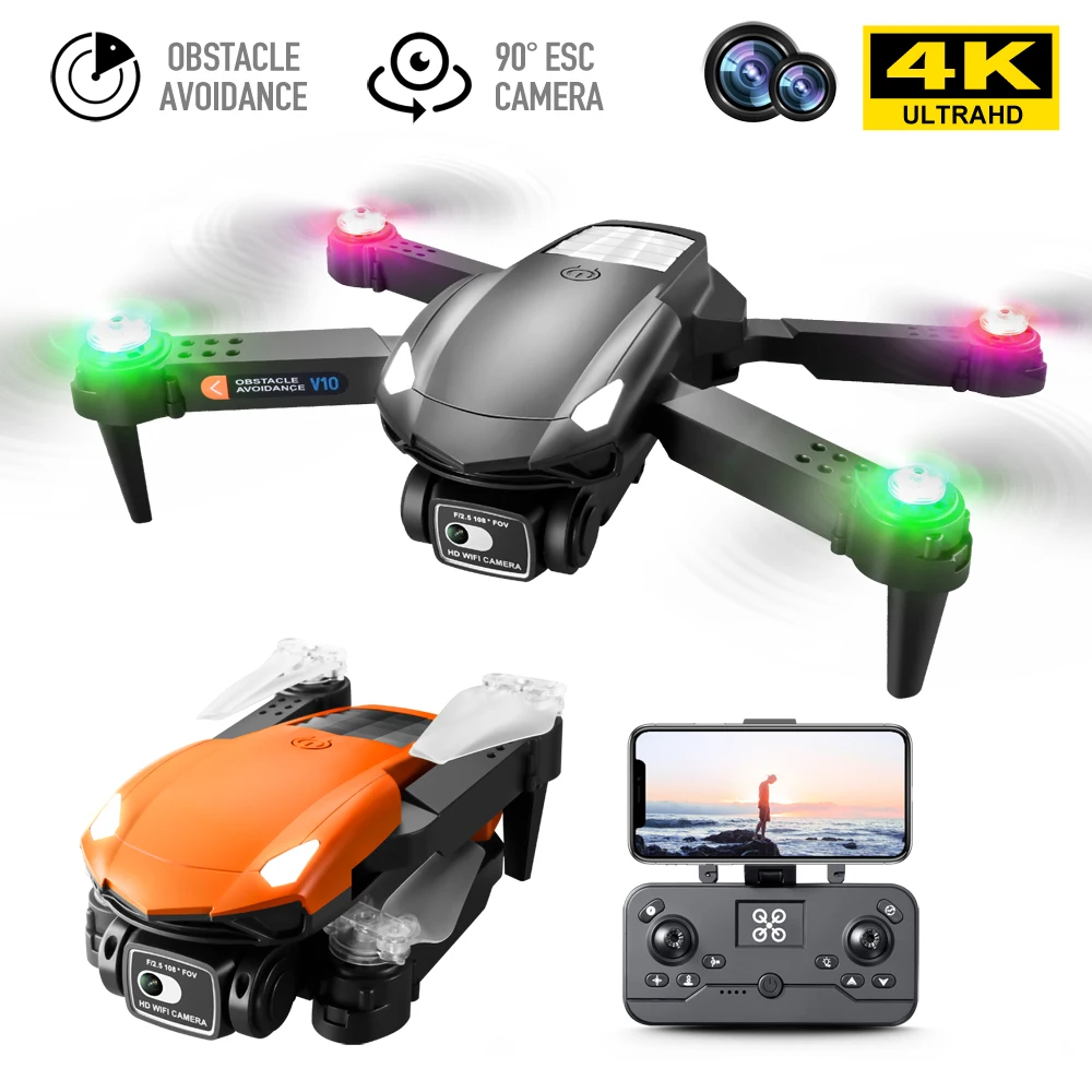 V10 Drone 4K Dual Camera Colorful Breathing Light FPV RC Helicopter ...