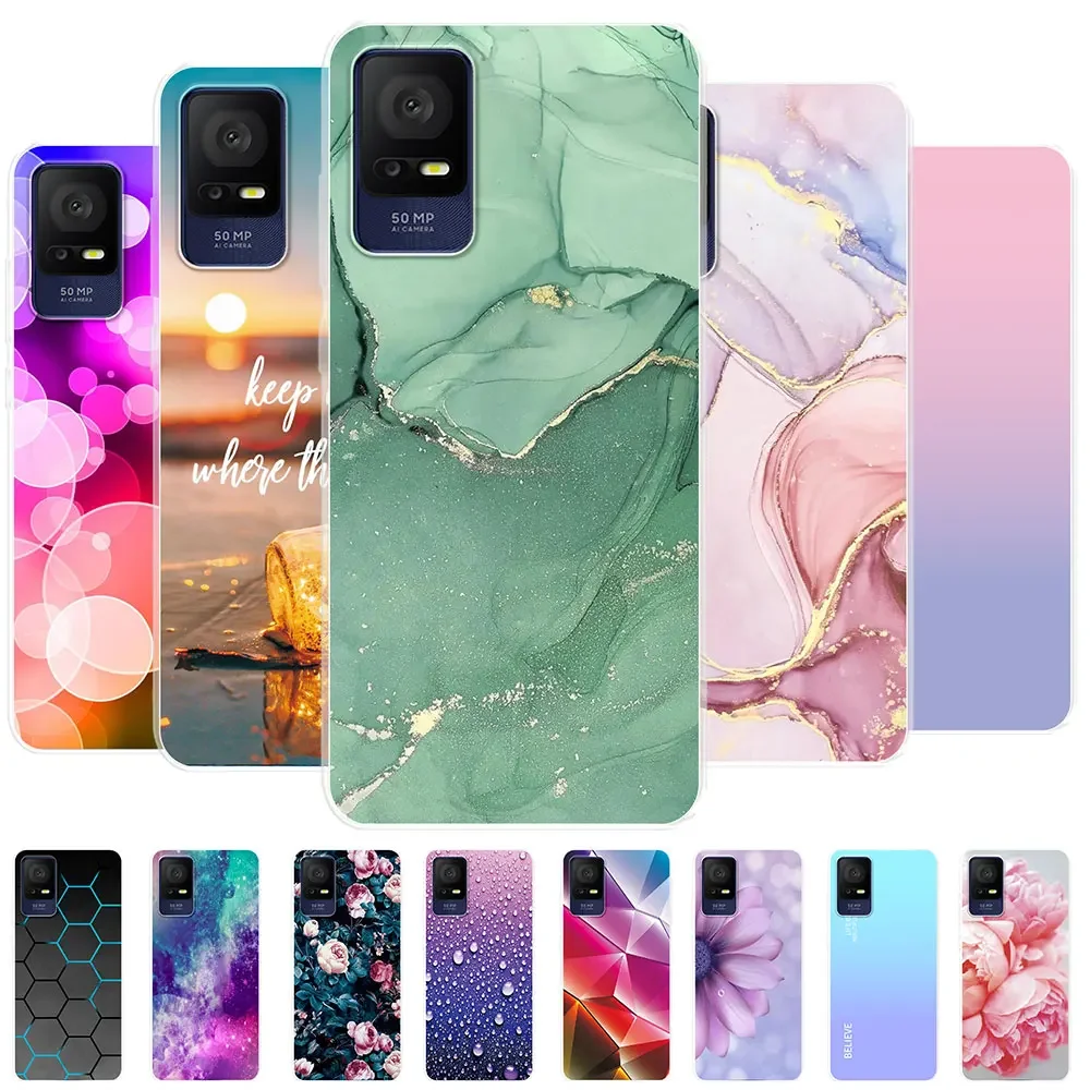 For-TCL-405-406-408-Case-For-TCL-305-Clear-Cover-Marble-Silicone-Soft ...