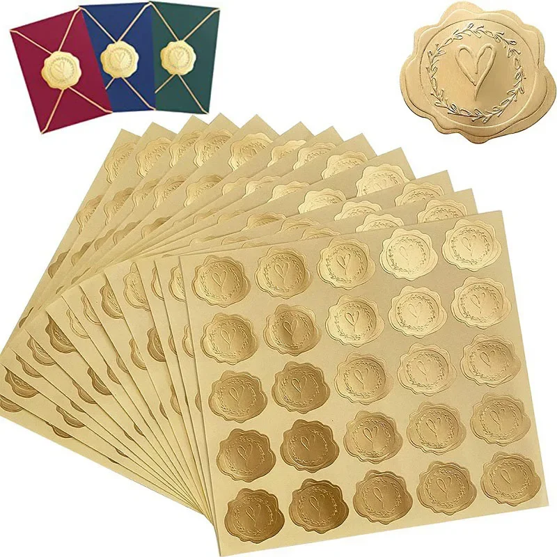 100-200pcs-Gold-Embossed-Heart-Sticker-Envelope-Gift-Wrap-Self-Adhesive ...