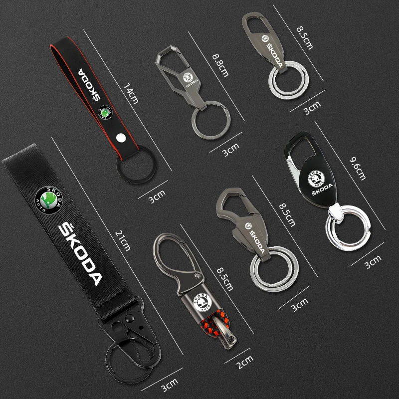 Car-Keyring-Lanyard-Key-strap-Metal-Leather-Car-Keychain-For-Skoda ...