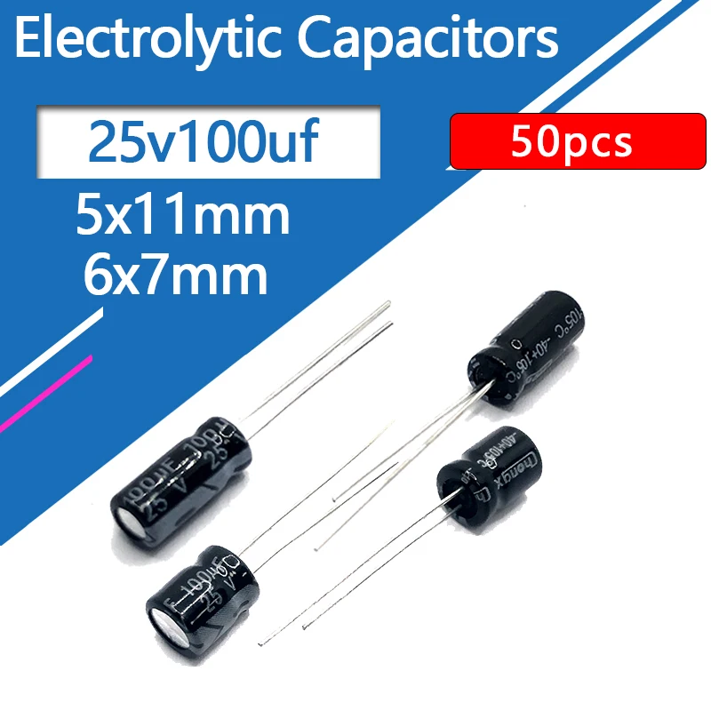 50pcs 25v100uf 6.3x7mm 5x11mm Aluminum Electrolytic Capacitor 100uf 25v ...