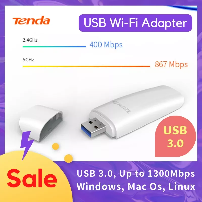 Tenda WIFI adaptörü USB 3.0 AC1300 U12 Netwrok kart 5G kablosuz Dual ...