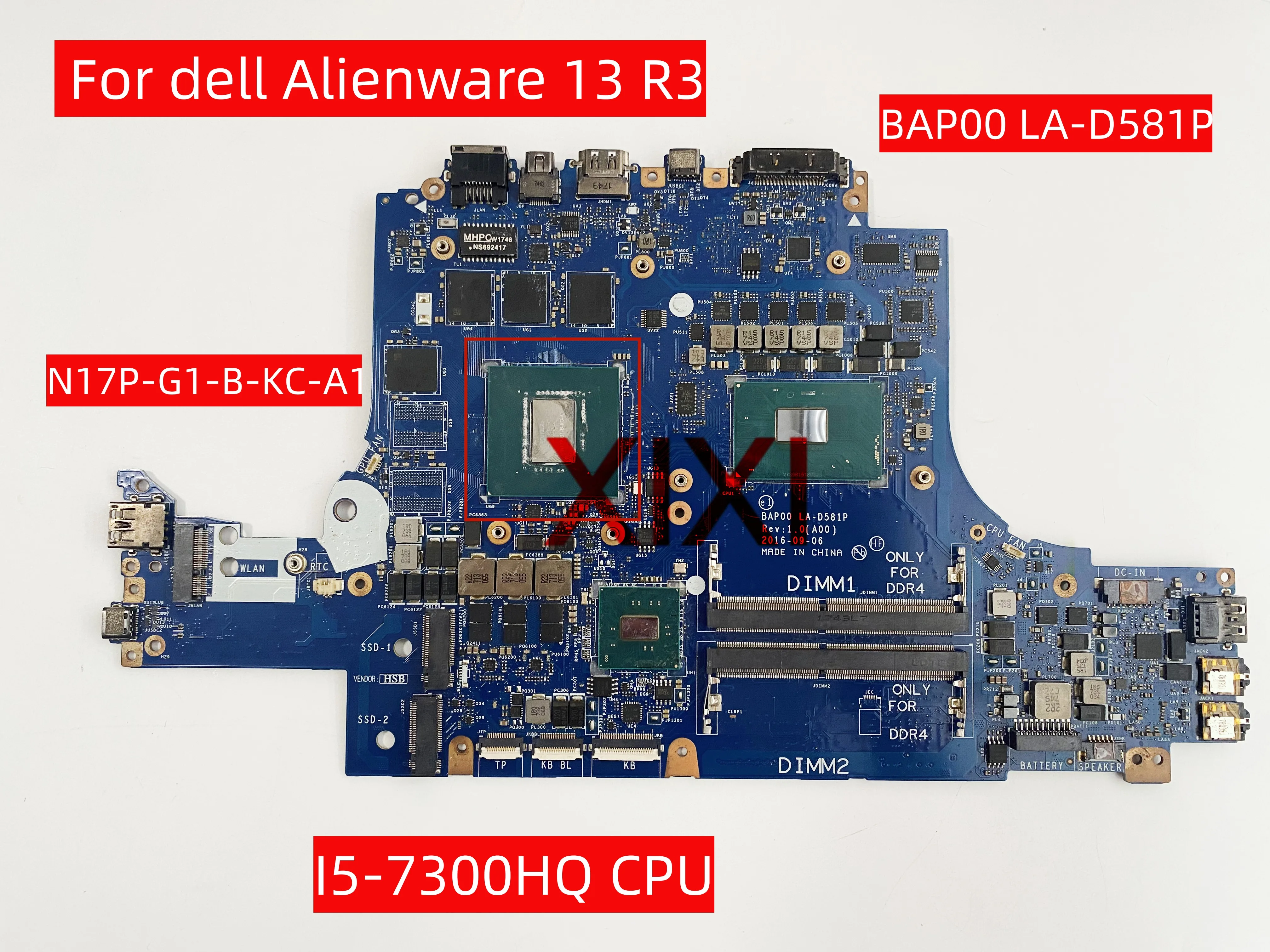BAP00 LA-D581P For dell Alienware 13 R3 Laptop Motherboard I5-7300HQ ...
