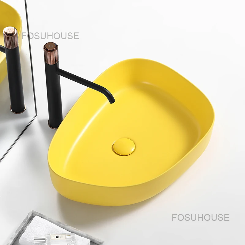 Personalized-Matte-Yellow-Bathroom-Sinks-Ceramic-Tabletop-Basin-Home ...