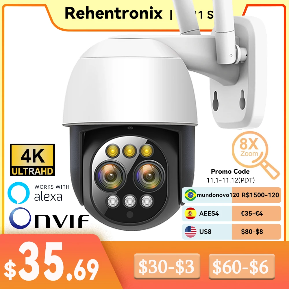 4k Onvif Wifi Ip Camera 8mp Dual Lens Outdoor Wifi Ptz Camera 8x Zoom ...