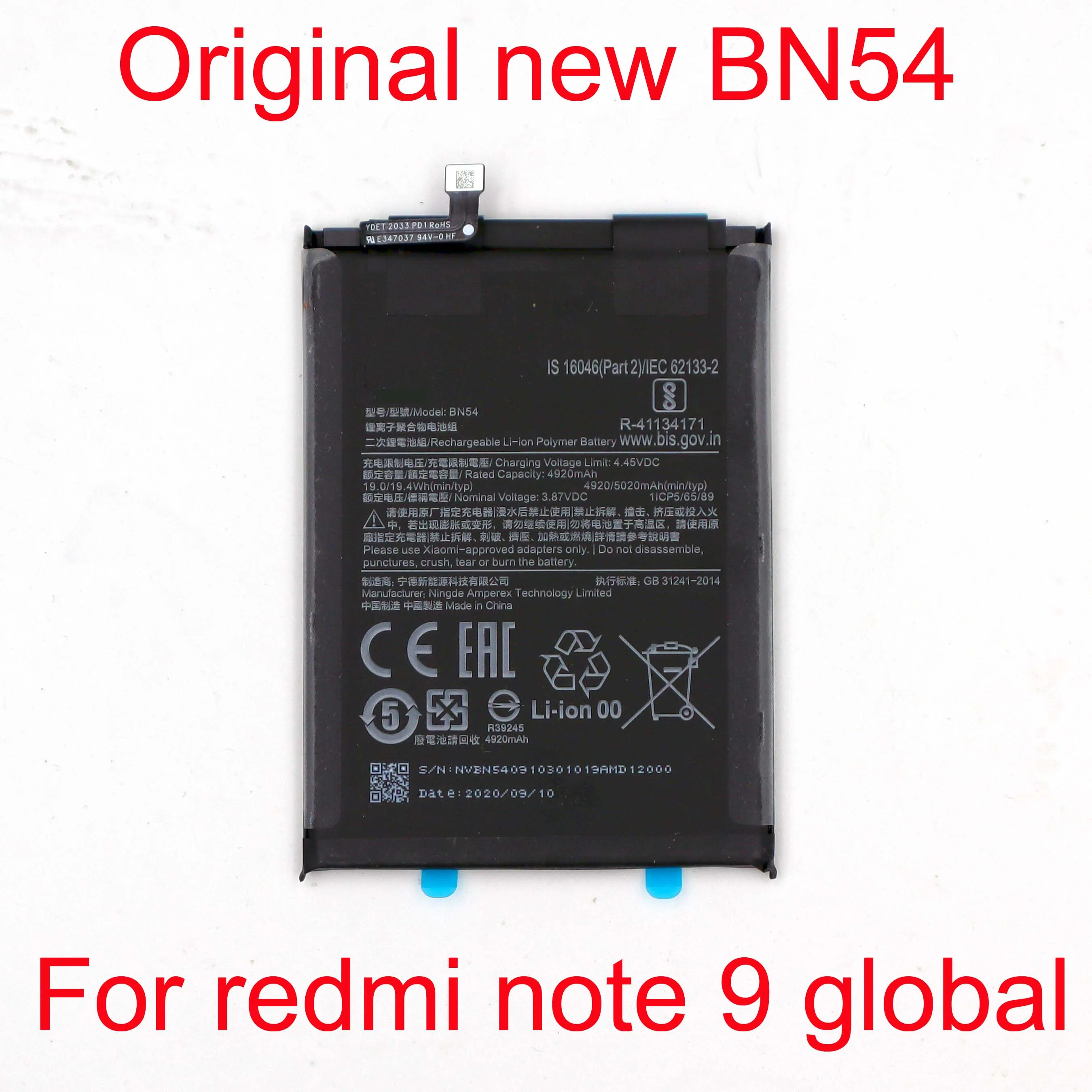 New Bn54 For Xiaomi Redmi Note 9 Global Battery Bn 54 Cellphone Built ...