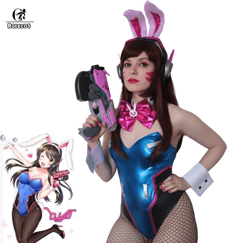 ROLECOS Game OW DVA Cosplay Sexy Bunny Girl Jumpsuit Song hana D.VA Cosplay Costume Halloween ...