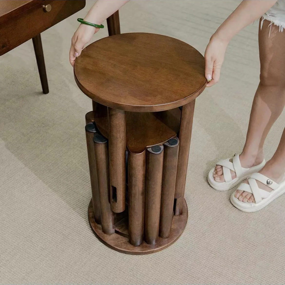 Stacking-Stool-Solid-Wood-Multi-Functional-Round-Stool-Tea-Table ...