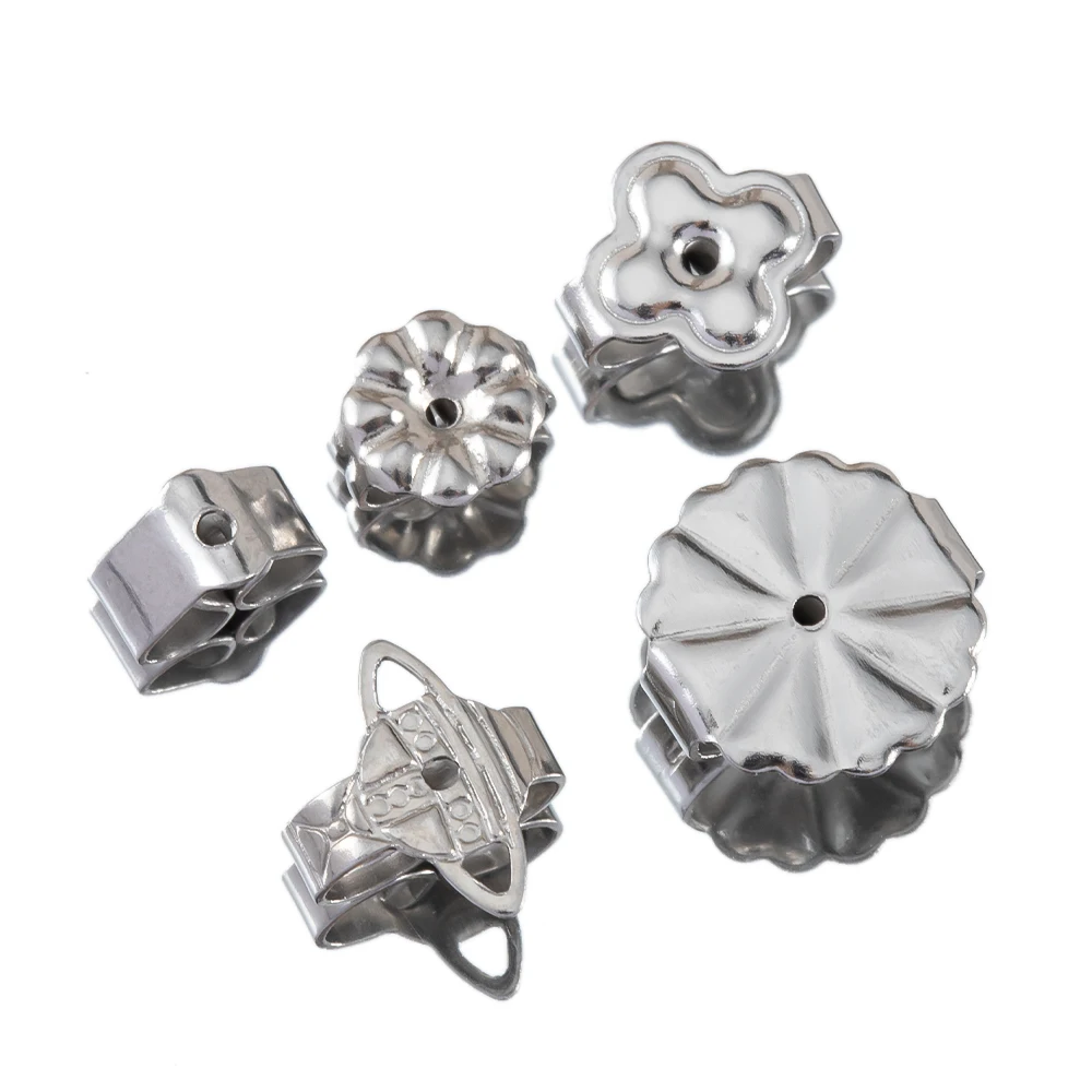 50-100pcs Stainless Steel Flower Earrings Back Butterfly Round Ear Nut ...