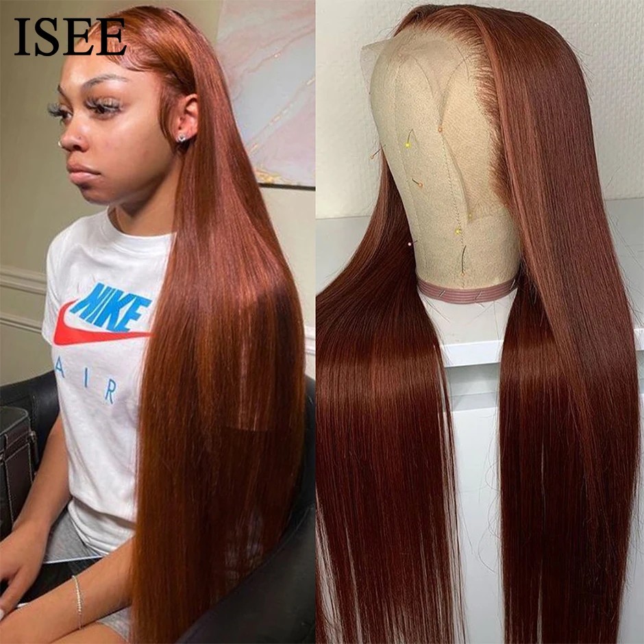 Isee Young Hair Reddish Brown Human Hair Wigs #33 Straight Lace Frontal ...