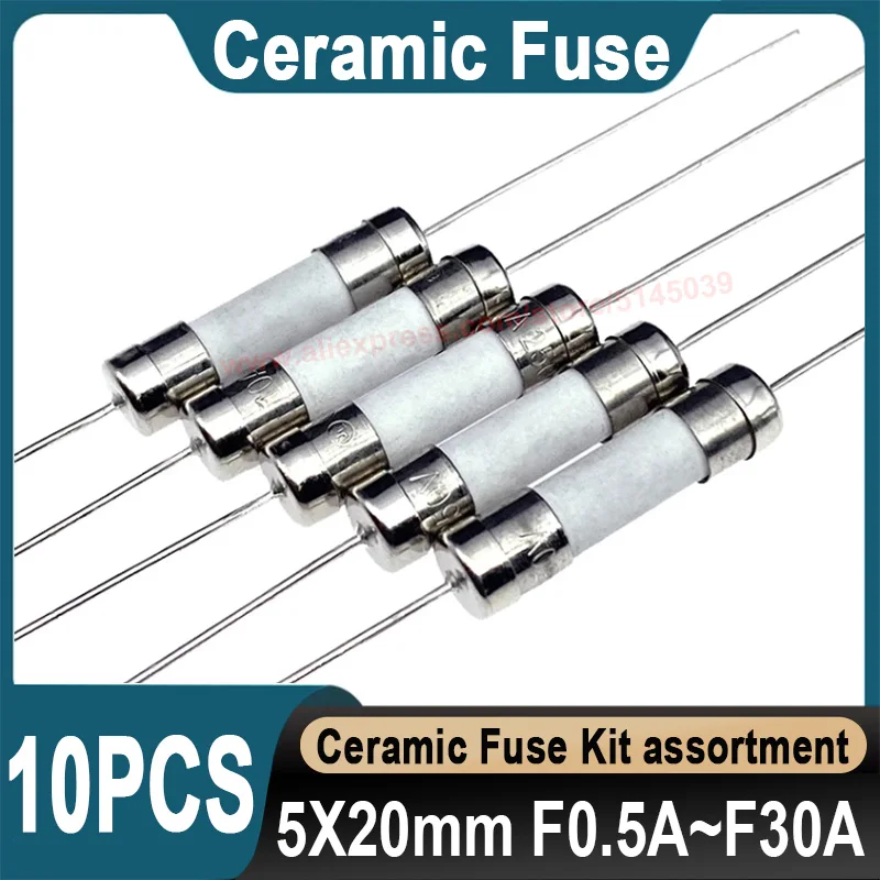 10Pcs Ceramic fuse Kit assortment Fast Blow 5*20mm 250V 1A 2A 2.5A 3 ...
