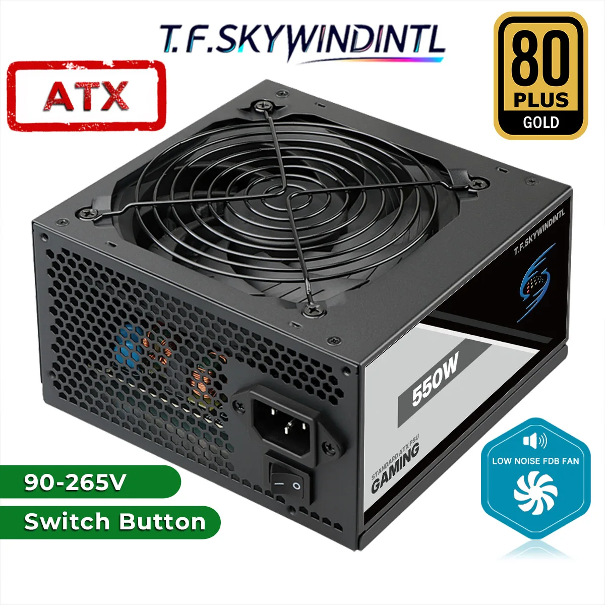 550W ATX Power Supply 80PLUS Gold PC PSU Non Modular 90V-265V 20+4PIN ...
