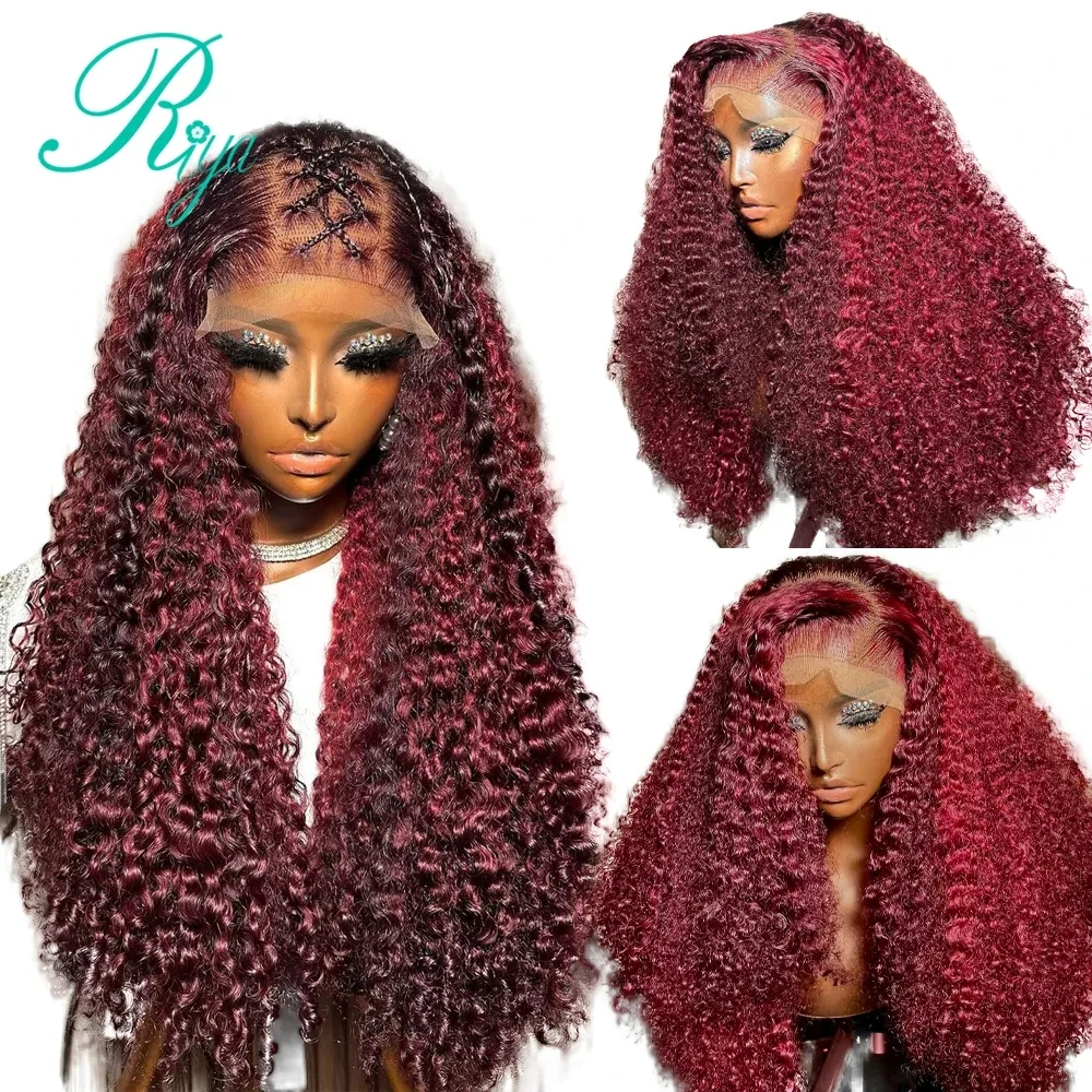 Peruca-frontal-encaracolada-Kinky-transparente-para-mulheres-Borgonha ...