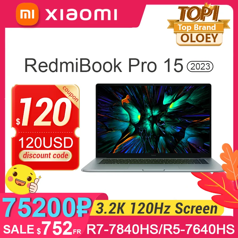 Xiaomi RedmiBook Laptop Pro15 2023 Ryzen R7-7840HS/R5 7640HS AMD Radeon 780M/760M 16G RAM 512G ...
