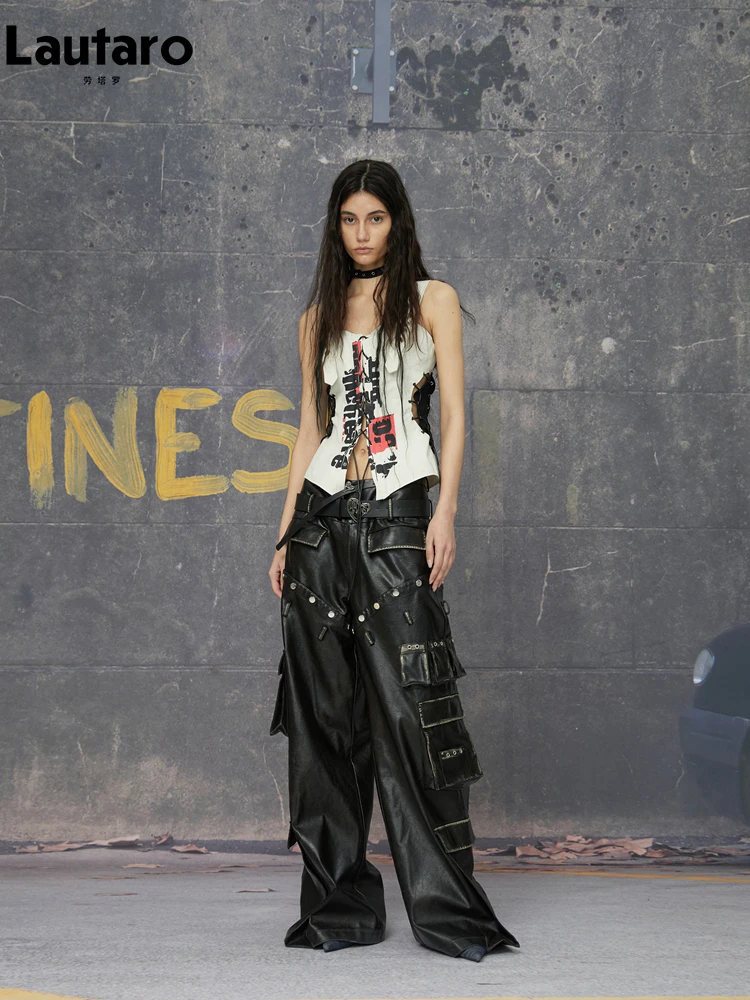 Lautaro-Spring-Autumn-Cool-Loose-Black-Pu-Leather-Cargo-Pants-for-Women-Luxury-Designer-Punk ...