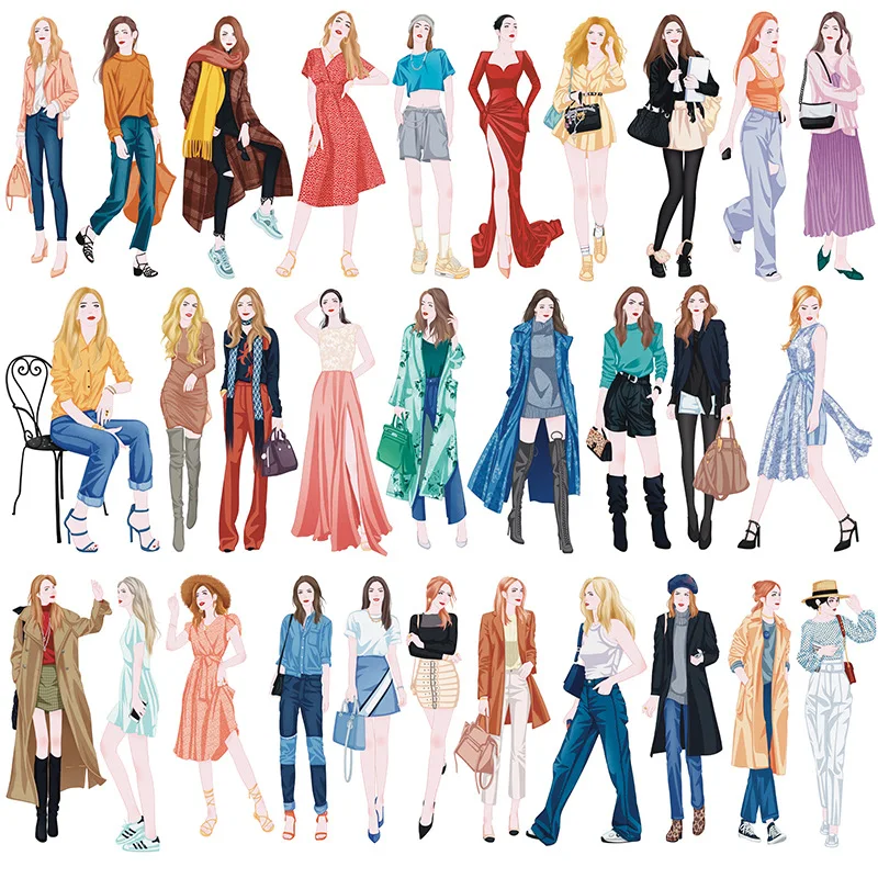 80Pcs-Dress-Girls-Decorative-Stickers-Cute-Fashion-Characters-Sticker ...