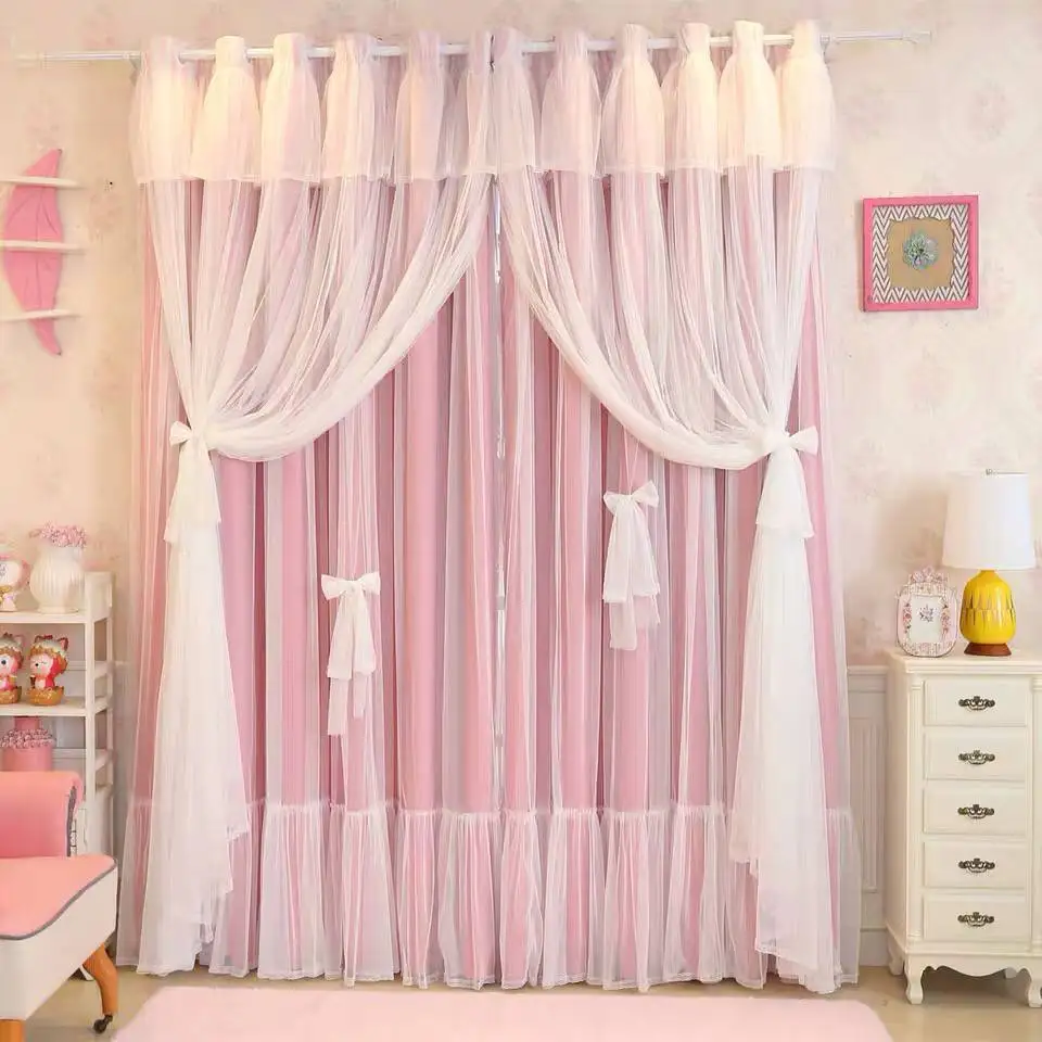 New Korean Style Pink Princess Style Double-layer Curtain for Girls ...