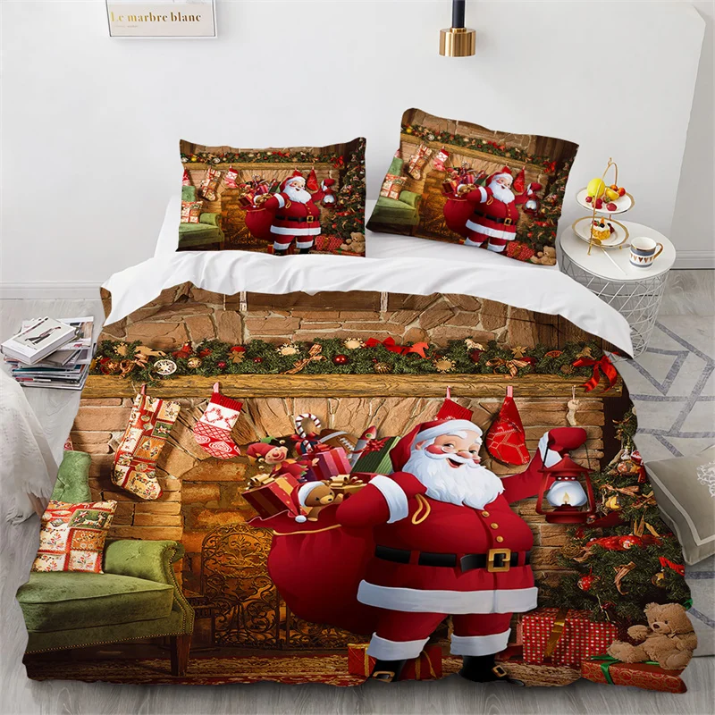 Christmas Duvet Cover Microfiber 3d Santa Claus Bedding Set Cartoon ...