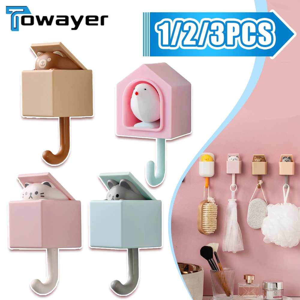 1/2Pcs Hook Seamless Dormitory Bedroom Door Hangers Creative Cute Pet Hooks Key Umbrella Towel ...