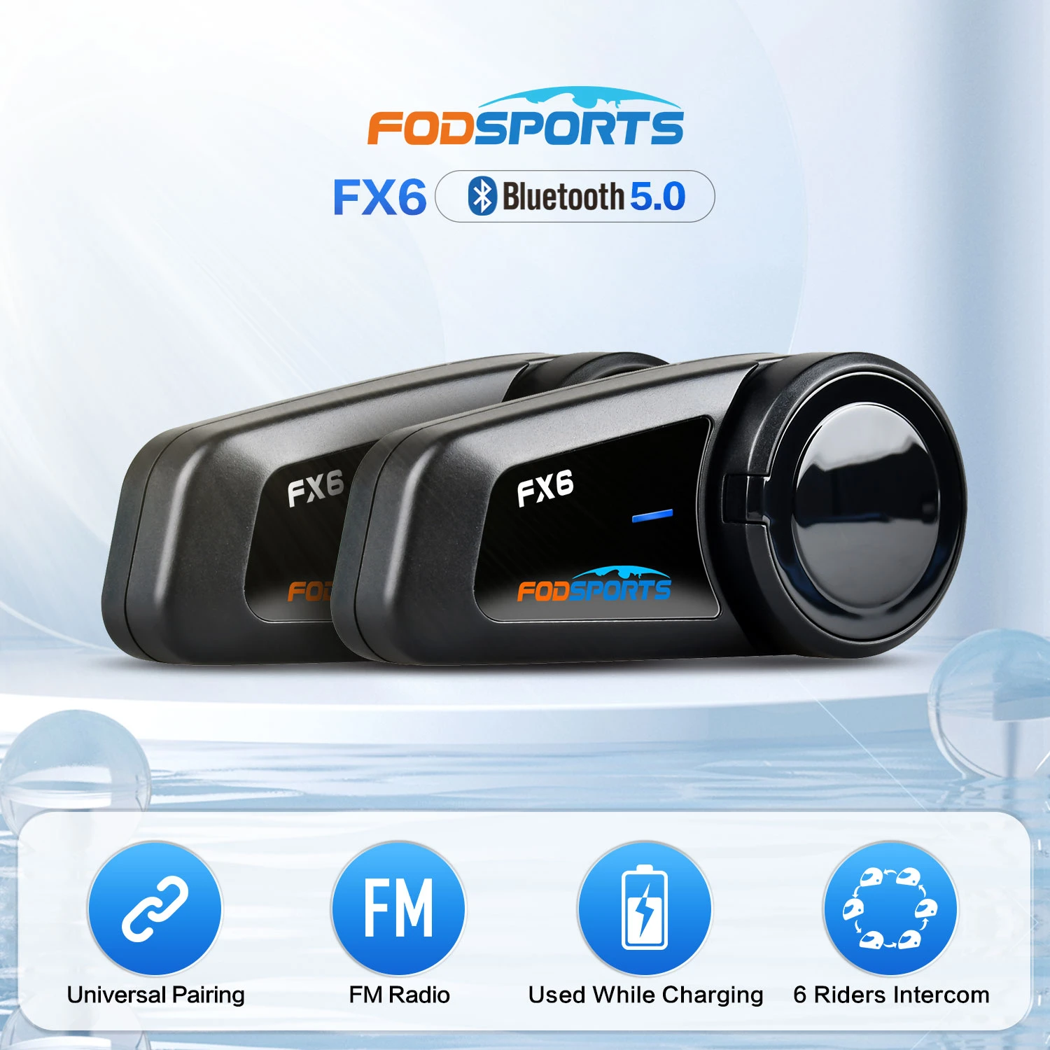 Fodsports FX6 intercom motorcycle helmet headset 6 riders 800m FM radio ...