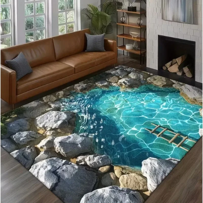 3D Optical Illusion Clear Water Pool and Rock Carpet Suitable for ...