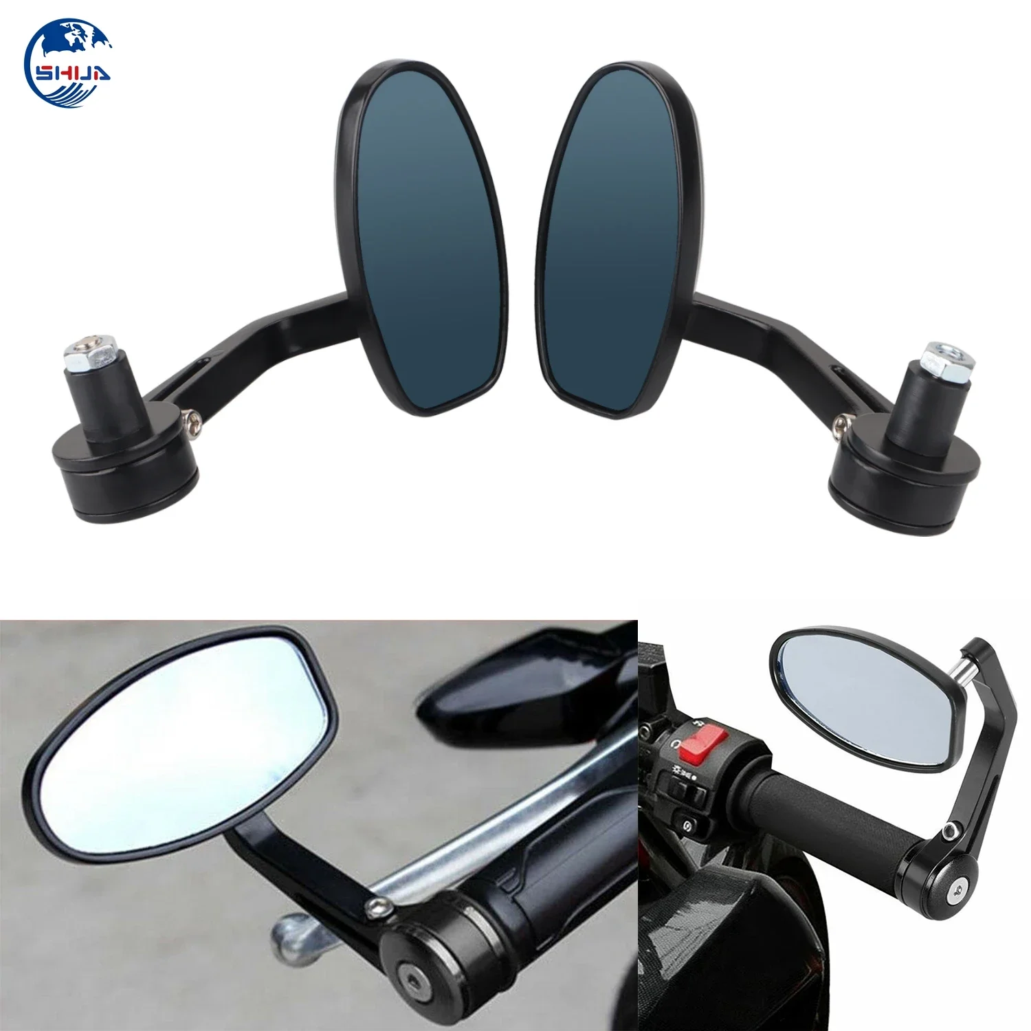 Universal-1-Pair-7-8-22mm-Motorcycle-Aluminum-Rear-View-Black-Handle ...