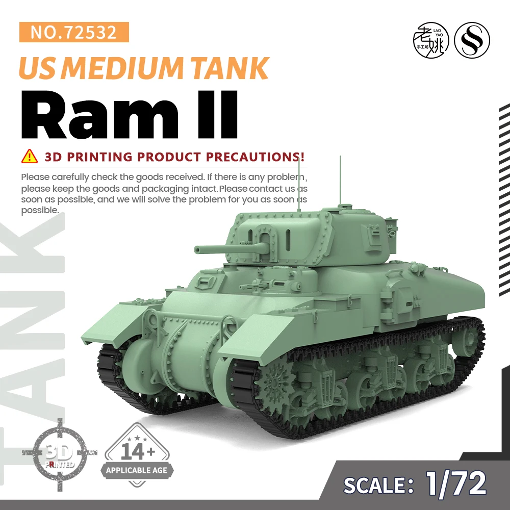 SSMODEL 72532 V1.8 1/72 3D Printed Resin Model Kit US Ram II Medium Tank