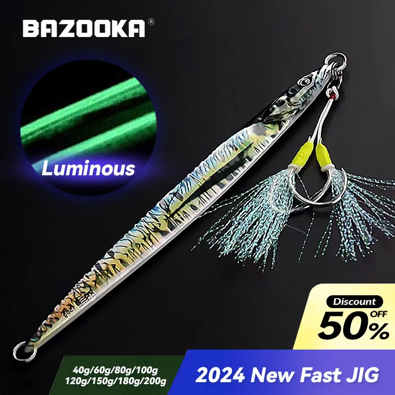 Bazooka-Fast-JIG-Fishing-Lure-Lead-Long-Metal-Cast-UV-Spoon-Sinking ...