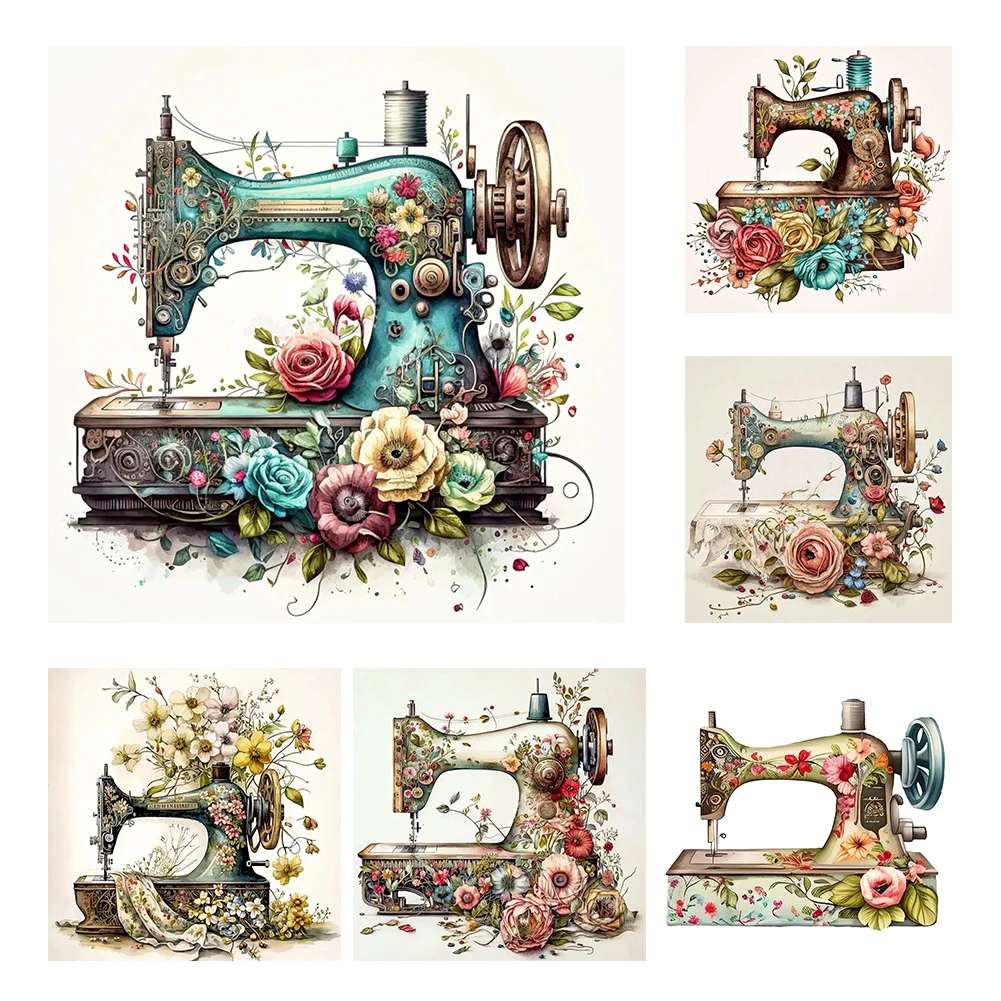 40-40cm-Floral-Sewing-Machine-Cross-Stitch-Kit-Printed-Full-Embroidery ...