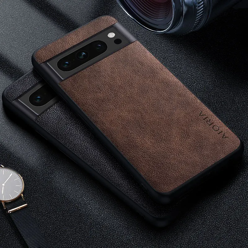 Premium Luxury Leather Retro Business Phone Case - Solid Color Cover ...