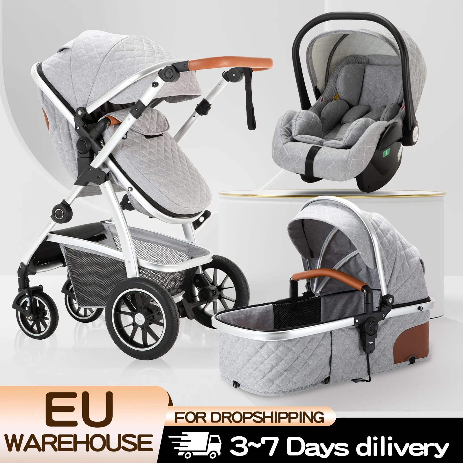 Baby Stroller 3 in 1 Portable Travel Baby Carriage Newborn High ...