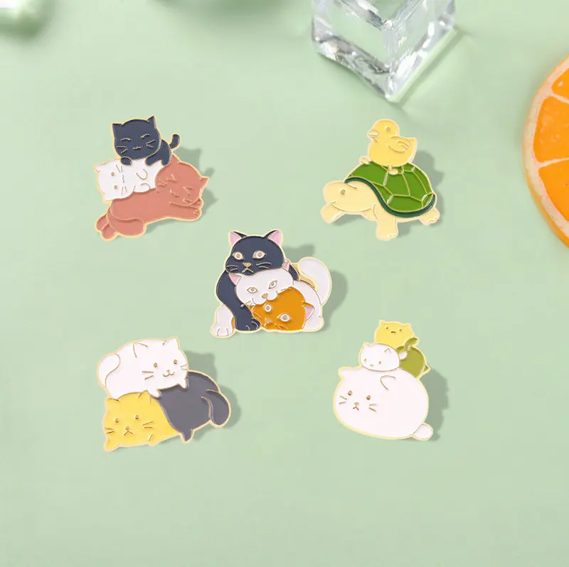 Kitten-Stack-Enamel-Pins-Kawaii-Tortoise-Kittens-Playing-Stack-Metal ...