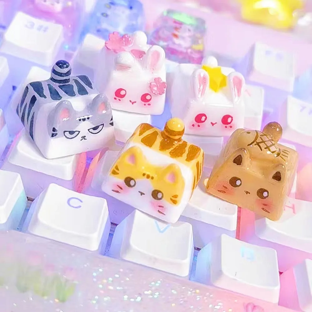 Individual-Cute-3D-Cat-Key-Cap-Mechanical-Keyboard-Resin-Transparent ...
